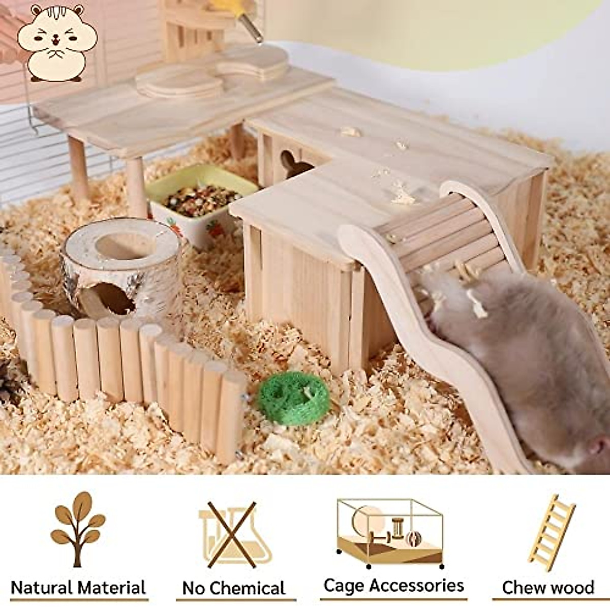 JanYoo Hamster Climibing Toys Ladder Bridge Ramp Chew Toy Wooden for Hamsters Gerbils Rat Small Animals Cage Accessories
