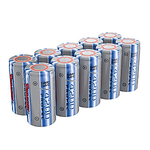 Tenergy NiMH SubC 1.2V 4200mAh, Flat Top Rechargeable Batteries, 10 Pack