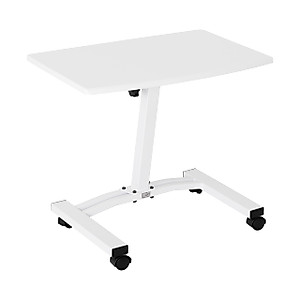 Seville Classics Airlift Mobile Height Adjustable Laptop Stand Computer Workstation for Sitting Table for Home, Office, Classroom, Hospital, w/Wheels, Flat (24"), White