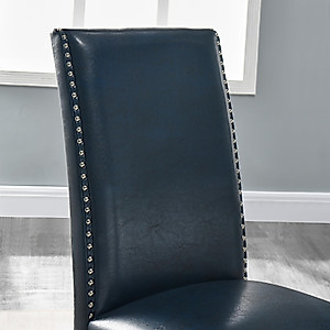 Tempered Glass Dining Table Chair Set with 2 Leather Upholstered Chairs 48" Round Kitchen Table w/ Glasstop & 2 Table Side Chairs for Dining Room Home Kitchen, Transparency&Purplish Blue-2P