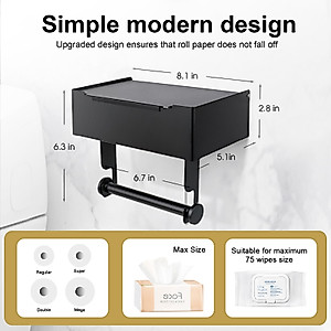 Beileqi Matte Black Toilet Paper Storage Holder with Shelf for Wet Wipes, Sanitary Tampon, Trash Bags, Bathroom Wipes Holder Accessory Space Saver and Organizer