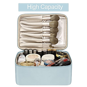 Pocmimut Makeup Cosmetic Bag for Women Cosmetic Travel Makeup Large Toiletry Bag for Girls Make Up Brush Bags Reusable Toiletry Bag(Blue)