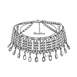 YERTTER Vintage Boho Full Rhinestones Necklaces Tassel Jewelry Set Layered Pendant Statement Chunky Chain Necklace for Women