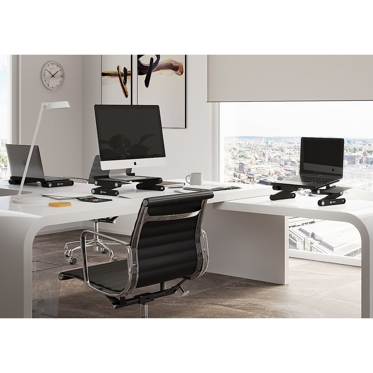 PWR+ Laptop Table Stand Adjustable Riser: Portable with Mouse Pad Fully Ergonomic Mount Ultrabook MacBook Gaming Notebook Light Weight Aluminum Black Bed Tray Desk Book Fans Up to 17 inch