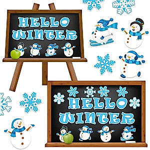 54 Pieces Hello Winter Mini Cut-Outs with 100 Glue Point Dots Assorted Snowman Snowflakes Cartoon Accents Cutouts for Bulletin Board Classroom Decoration School Home Holiday Christmas Winter Party