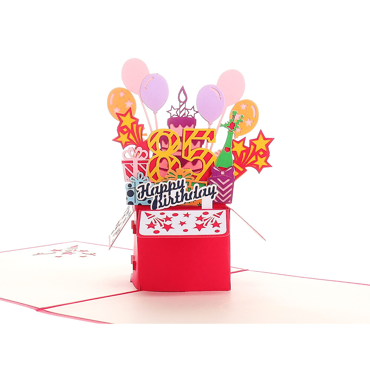 iGifts And Cards Happy 85th Birthday Red Party Box 3D Pop Up Greeting Card - 85th Birthday Gifts For Women, Men, Awesome Eight-Five Bday Presents, 85 Year Old Celebration, Milestone For Husband, Wife