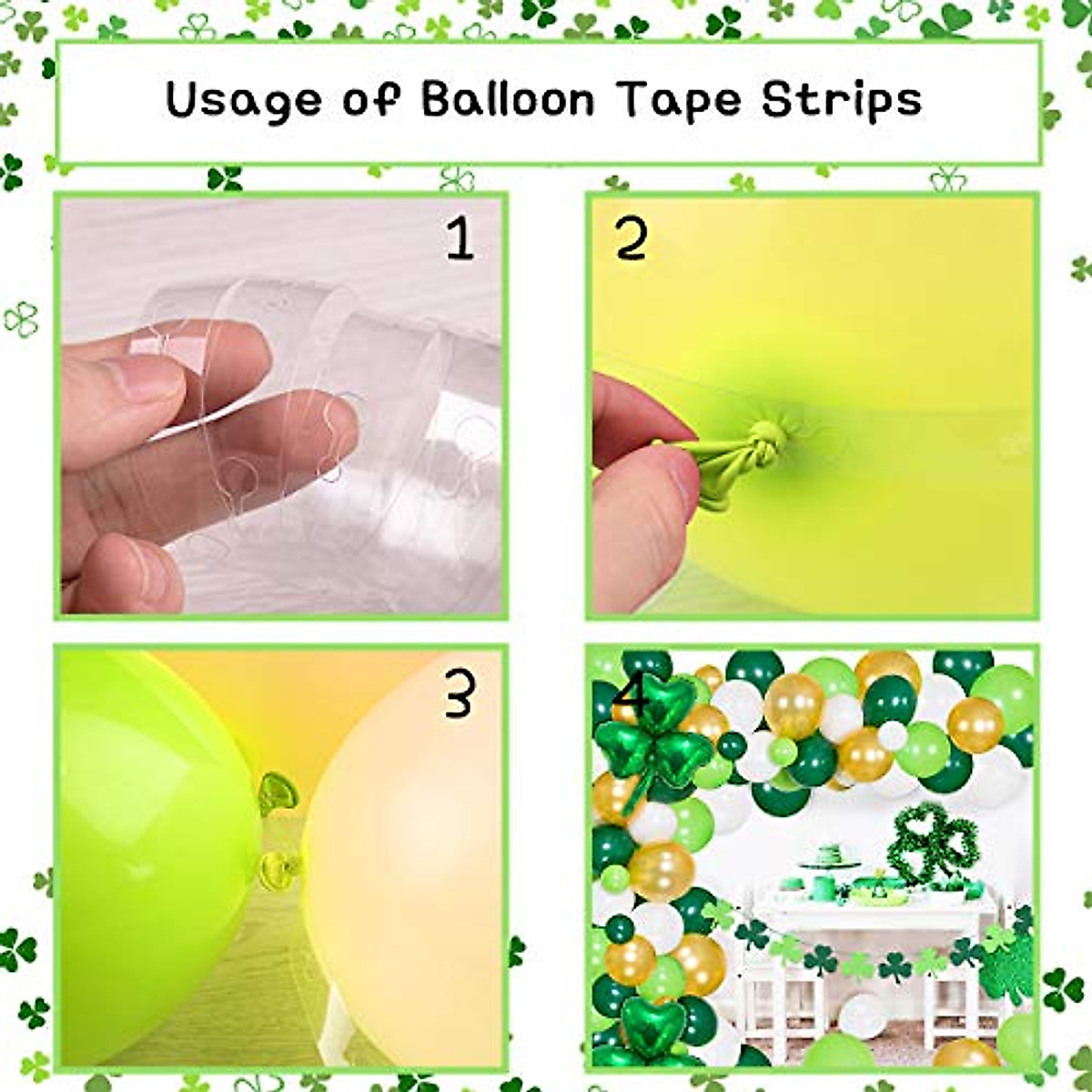 St. Patrick’s Theme Balloon Garland Decorations for Lucky Irish Party, Shamrock Garland Balloon Arch Kit Green and Gold