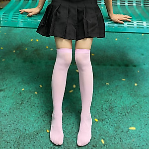 spomei Women Nylon Opaque Thigh High Stockings, School Girl Sheer Over Knee Silk Socks For Cosplay/Halloween Party NL-W3((Rose)