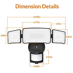 LEPOWER LED Motion Sensor Security Lights, 3 Head Motion Detected, 38W, 4200LM, Waterproof IP65, 5500K, Full Metal for Outdoor, Garage, Porch, Yard (Not Solar Powered, Black)