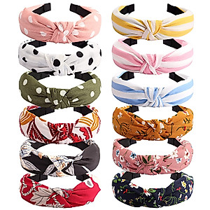VELSCRUN Hairband - 12 Pack Wide Knotted Headbands for Women - Elastic Turban Boho Bandeau Hair Accessories for Washing Face, Yoga, Running, Hiking, Party, Traveling, Shopping