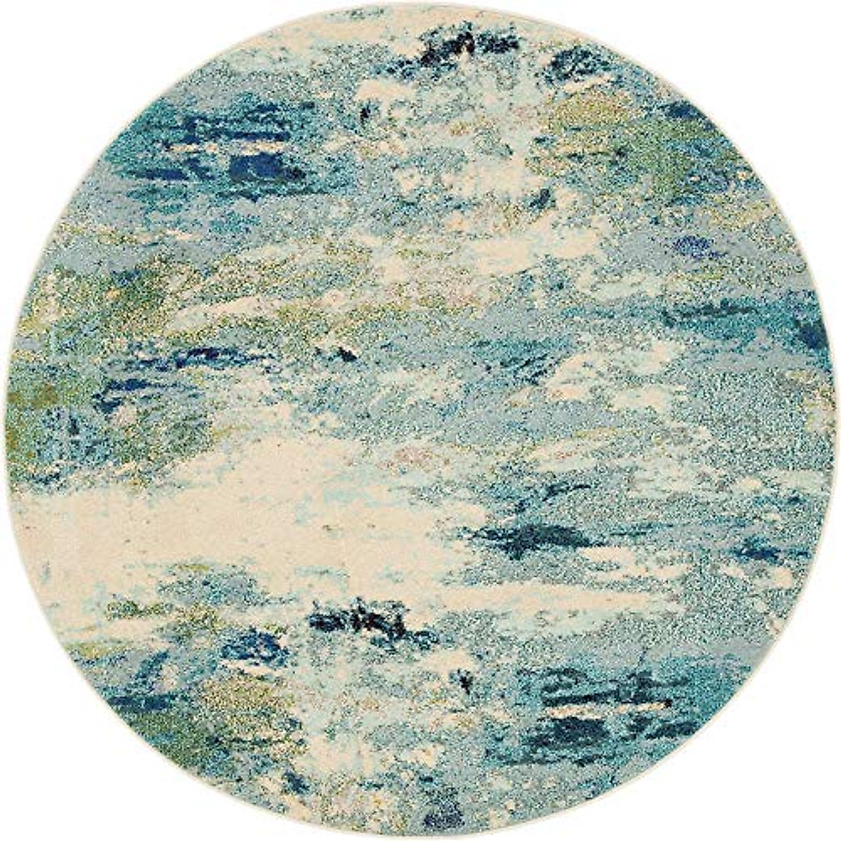 Unique Loom Chromatic Collection Modern & Vibrant Abstract Area Rug For Any Home Décor (6' 0 x 6' 0 Round, Light Blue/Beige)