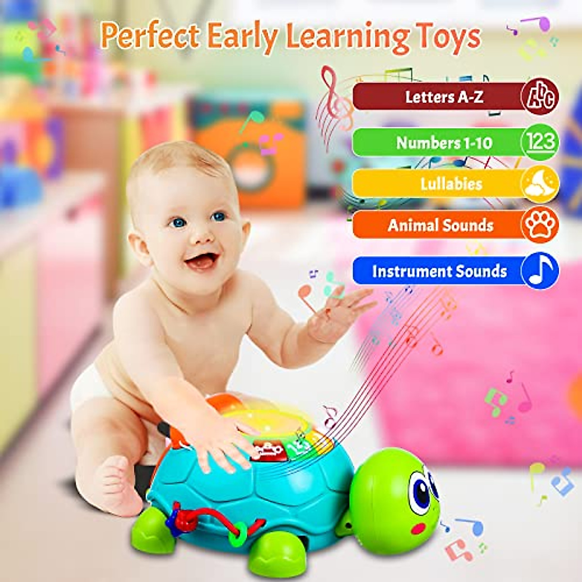 Baby Toys 6 to 12 Months Crawling Turtle Musical Infant Toys for 12 Months Old Light Up Tummy Time Toys Early Eduactional Learning Montessori Toys for 8 9 10 Month Baby Boy Girl Toddler
