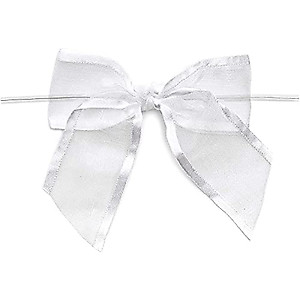 White Organza Bow Twist Ties for Favors and Treat Bags (1.5 Inches, 36 Pack)