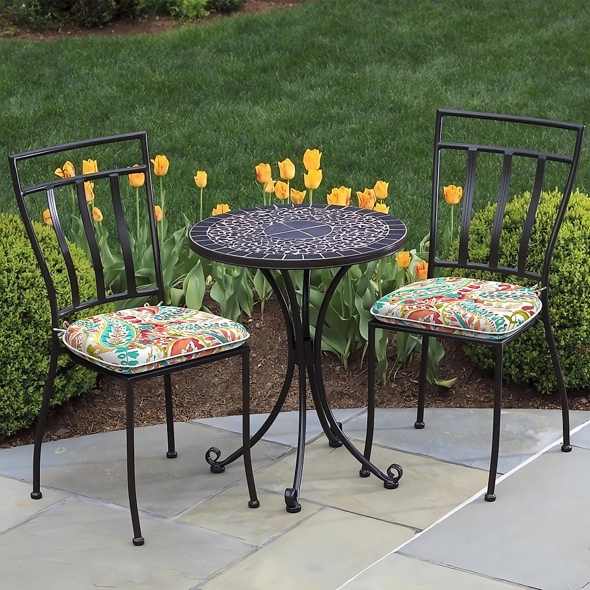 DYTXIII Set of 2 Outdoor Chair Cushions with Ties,Water Repellent Patio Chair Pads 17"x 16" for Outdoor Furniture,Round Corner Seat Cushions for Garden Yard Kitchen Pretty Paisley