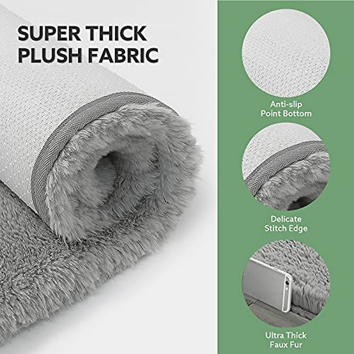 Chloelov Soft Thick Fluffy Faux Fur Area Rug for Living Room 5' x 8', Luxury Plush Shaggy Fuzzy Bedside Rugs for Bedroom Dorm Nursery, No-Slip Large Furry Cozy Accent Carpet Mats for Sofa Floor, Grey