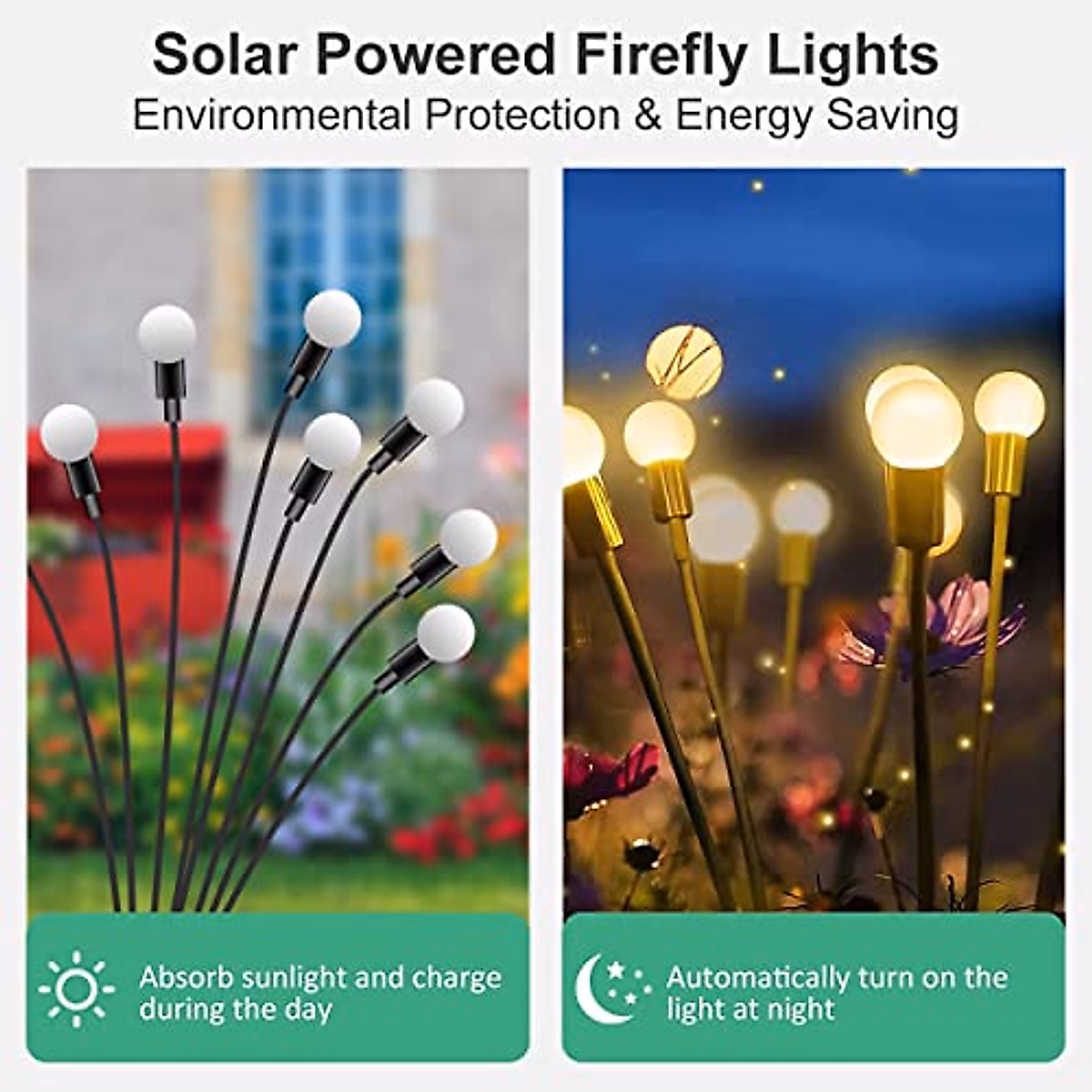 2 PCS Solar Powered Firefly Lights 8 LED Starburst Swaying Lights Swaying When Wind Blows IP65 Waterproof Decorative Solar Starburst Swaying Garden Lights for Yard Patio Pathway (Warm)