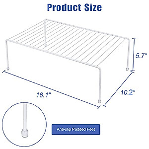 Set of 6 - Kitchen Storage Shelf Rack - Large (16.1 x10.2 Inch) /Plastic Feet - Steel Metal - Rust Resistant Finish - Cups, Dishes, Cabinet & Pantry Organization - Kitchen ( White)