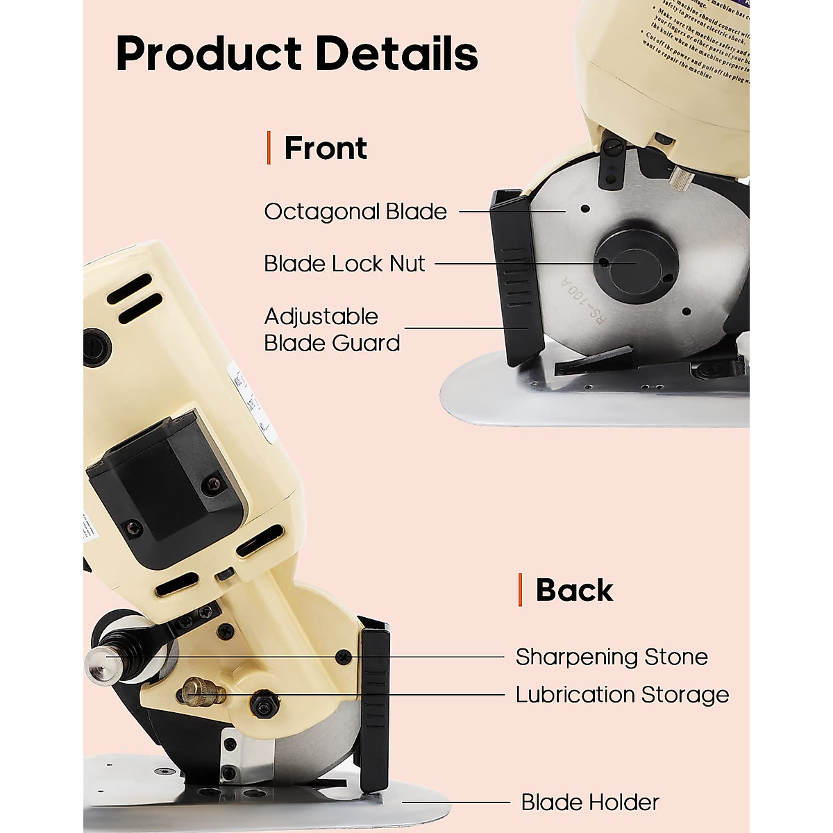 110V Electric Rotary Fabric Cutter Cloth Cutting Machine 4 Inch (100mm) Octagonal Blade Cloth Cutter Electric Scissors With Automatic Sharpener For Multi Layer Carpet Leather