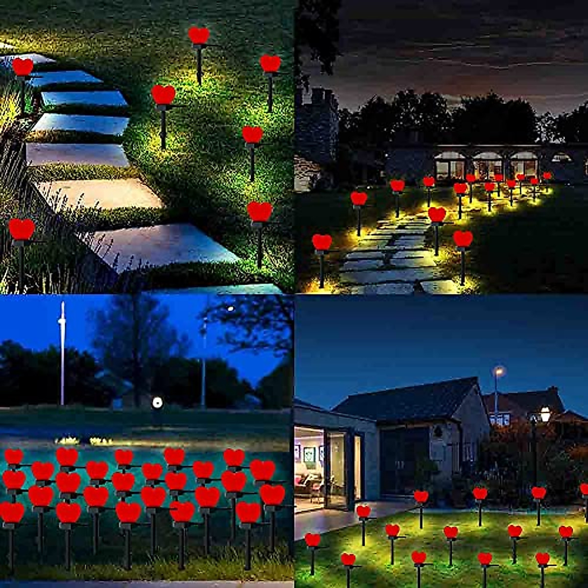2 Pieces Solar Garden Stake Lights,Romantic Heart Shape Outdoor Garden Lights,Waterproof Landscape Lawn Lighting for Garden Lawn Path Yard Patio Driveway Pathway Walkway Balcony Decoration Red