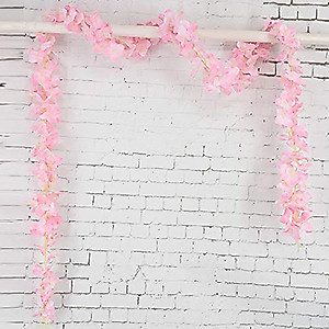GPARK 10 Pack 6.5 Feet / 78 inch Wisteria Artificial Fake Hanging Flowers Silk Vine Ratta Plants Leaf Garland for Home Wedding Party Garden Outdoor Greenery Wall Decoration Pink