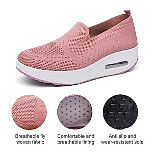 Bysku Orthopedic Walking Shoes for Women, Non-Slip Air Cushion Lightweight Comfort Breathable Platform Mesh Slip On Casual Sneakers for Arch Support Black