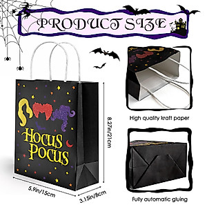24 Pieces Halloween Small Gift Bags with Handles Hocus Pocus Theme Halloween Kraft Paper Party Favor Bags Witch Goodie Bags with Handles for Halloween, Birthday, Crafts, Party Supplies