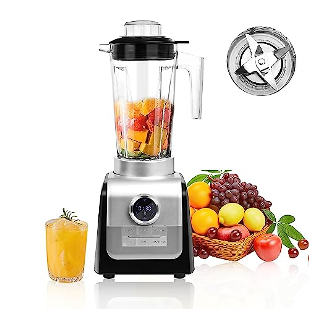 Potlimepan Professional Countertop Blenders, 1300W & 72 oz Smoothie Maker Blender, Stainless Steel Blenders, Ice Crushing, Juicer, Smoothie, Soymilk, Silver