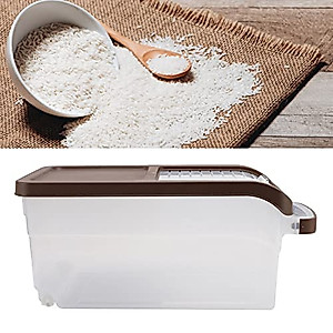 Kitchen Food Container, Food Grade PP Rice Storage Box Transparent 10kg Bottom Pulley Sealed Dishwasher Safe with Measuring Cup for Restaurant(Brown)
