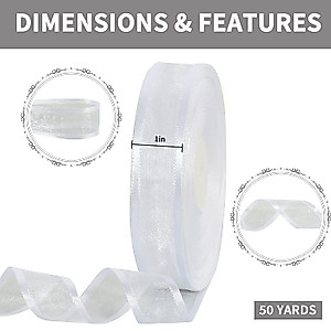 TONIFUL 1 Inch x 25 Yards White Sheer Organza Ribbon with Satin Chiffon Ribbon for Gift Wrapping Wedding Birthday Party Decoration Craft Bow Christmas Valentine's Day Floral Flower Wrapping Ribbons