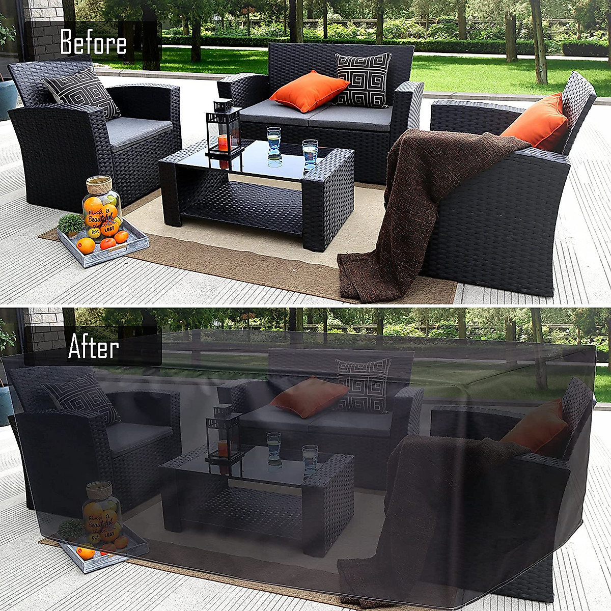 XYXH Outdoor Patio Furniture Covers 59" L x 30" W x 28" H, Rectangle Garden Furniture Covers, Furniture Covers Waterproof, Square Table and Chairs Cover, Proofdust 420D Oxford Fabric