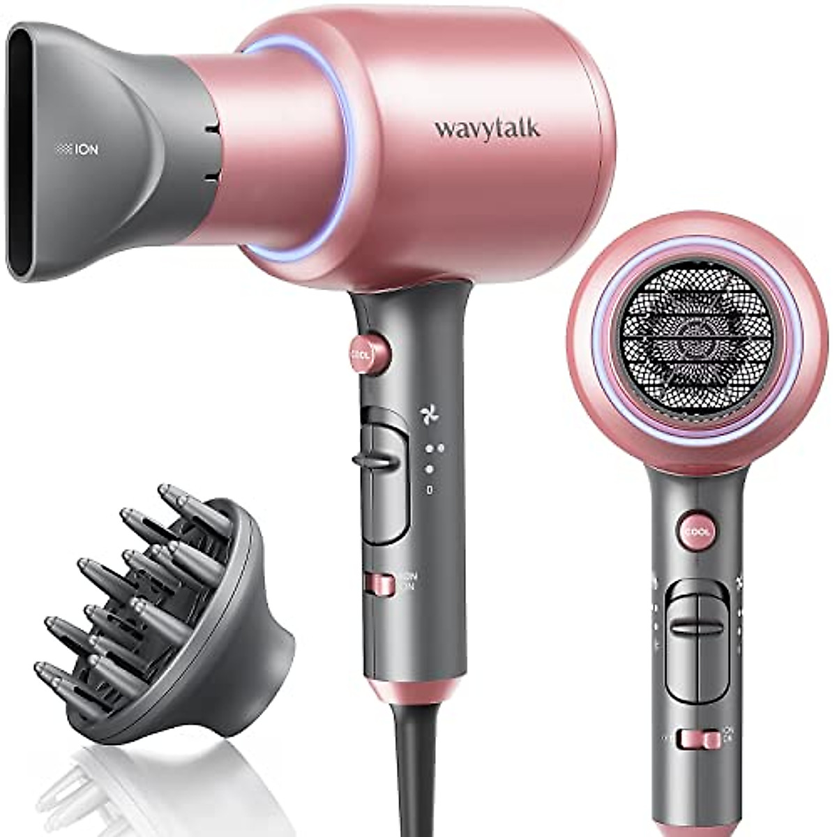 Wavytalk Professional Ionic Hair Dryer Blow Dryer with Diffuser and Concentrator for Curly Hair 1875 Watt Negative Ions Dryer with Ceramic Technology Nozzle for Fast Drying as Salon Light and Quiet