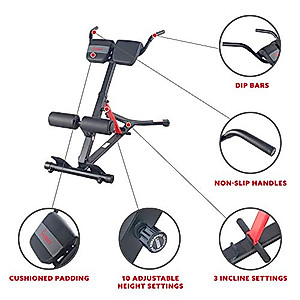 Sunny Health & Fitness Hyperextension Roman Chair with Dip Station - SF-BH620062 , Black