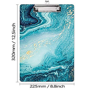 Hongri Clipboard, Fashion Design Letter Size Wooden Clipboards for Students, Women, Man and Kids, Cute Custom Pattern, A4 Standard Size 9" x 12.5" with Low Profile Metal Clip, Teal Marble