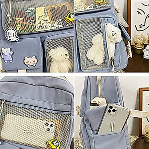 Zitouryo Girls Backpack with Cute Pin Accessories Plush Pendant Kawaii College Backpack Cute Aesthetic Backpack (Pink Backpack)