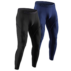 DEVOPS Men's Thermal Compression Pants, Athletic Leggings Base Layer Bottoms (2 Pack) (Small, Black/Navy)
