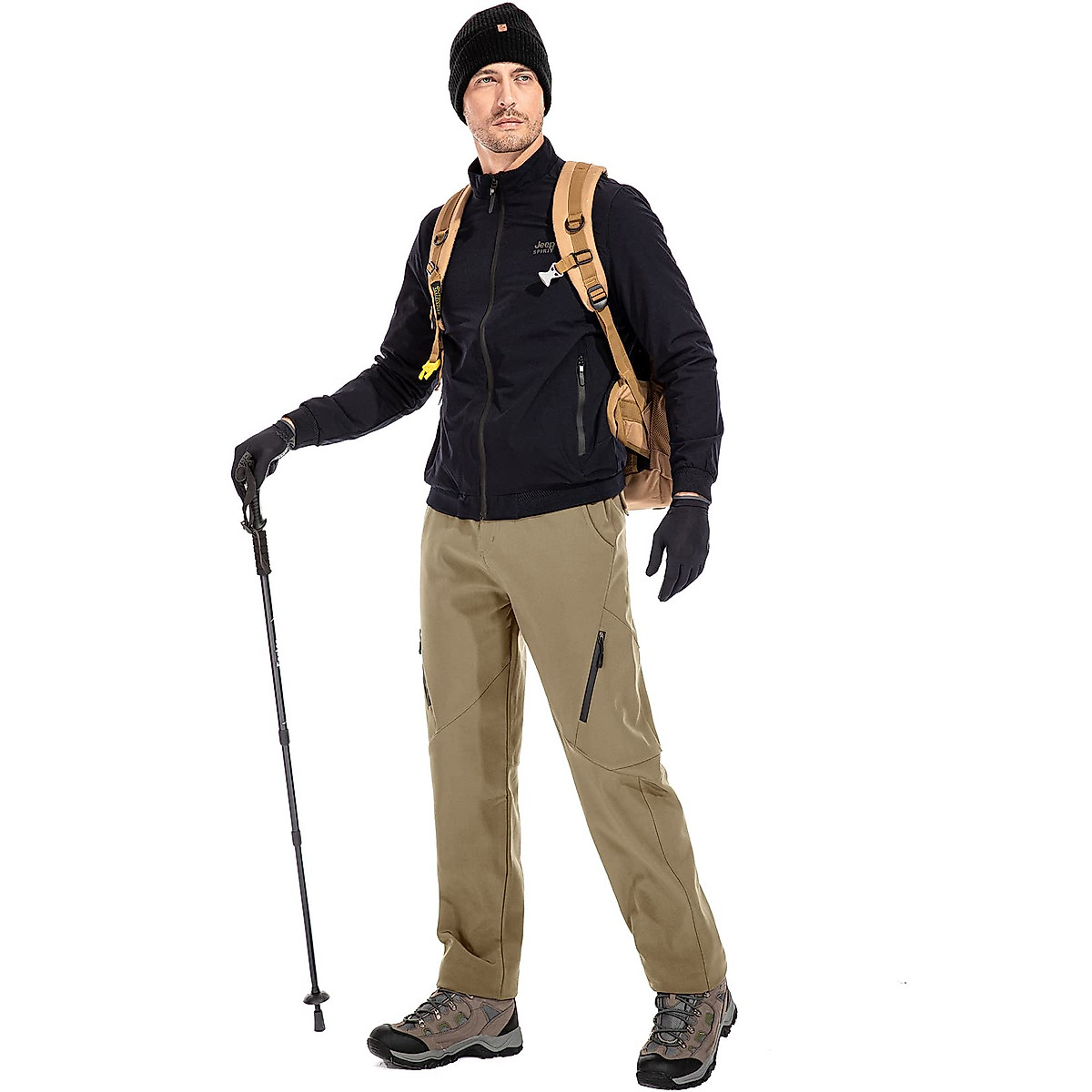 Jessie Kidden Mens Waterproof Hiking Pants, Outdoor Snow Ski Fishing Fleece Lined Insulated Soft Shell Winter Pants (6070 Khaki, 34)