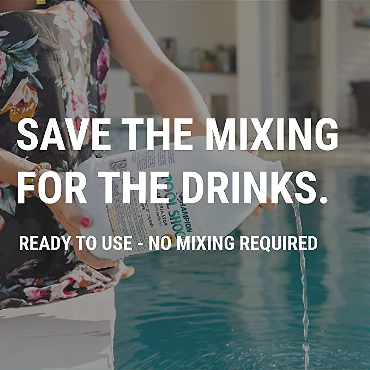 Champion Pool Shock - Ready to Use Liquid Chlorine - Commercial Grade 12.5% Concentrated Strength - 4 Gallon