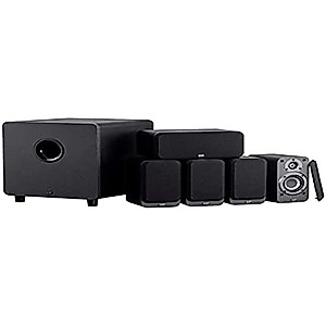 Monoprice HT-35 Premium 5.1-Channel Home Theater System - Charcoal, with Powered Subwoofer, Low Profile Speaker Grilles, Secure Mounting Option, Black (139357)