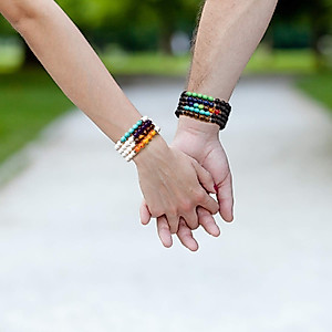 Hicarer 16 Pieces Men Women 8mm Lava Rock Bracelets 7 Chakra Aromatherapy Essential Oil Diffuser Bangle Natural Stone Beads Bracelet