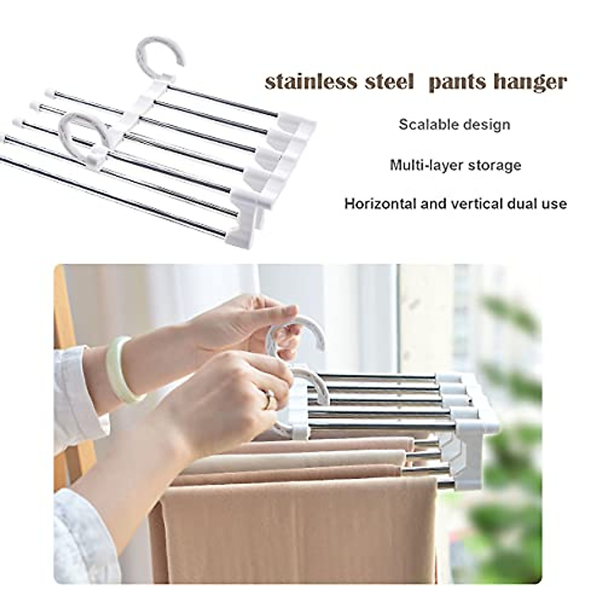 YUNAI Stainless Steel Pants Hangers Jeans Clothes Organizer Folding Storage Rack Space Saver Storage Rack for Hanging