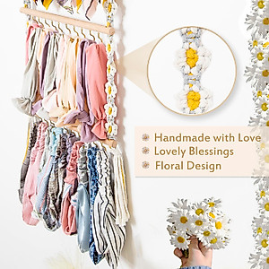 jontell Daisy Hair Bow Holder Bows Organizer For Wall Girls Hair Bows Hanger Necklace Display with 5 Functional Areas Baby Headband Hair Accessories Organizer