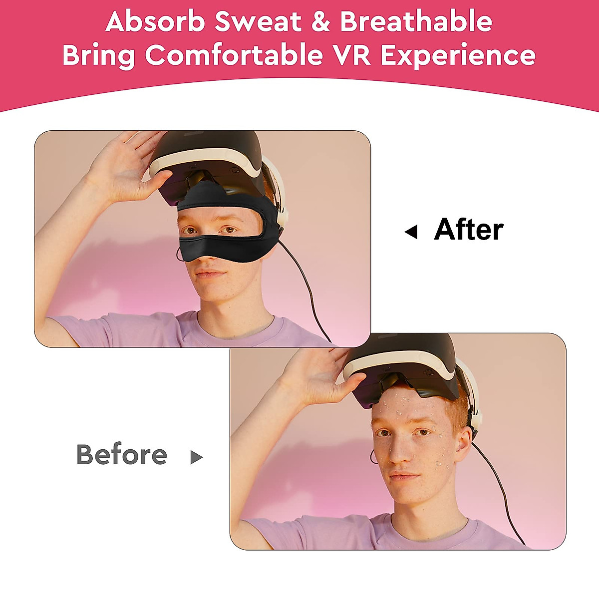 VR Sweat Band, VR Eye Mask Cover for Oculus Quest 2 Breathable Sweat Guard Face Mask for Use VR Workouts with Virtual Reality Headsets Adjustable Washable Breathable Stretchy Moisture Wicking (3PCS)