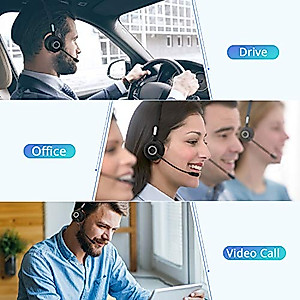 Bluetooth Headsets with Mic, Up to 24 Hrs Talk Time Trucker Wireless Headset with Microphone for Cell Phones, Large Capacity Battery for Office, Business