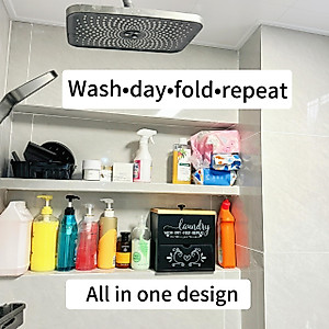 Athena's Elements Laundry Pod Organizer, Wood Dryer Sheet Holder with Lid, Container with Drawer for Laundry Room Organization and Storage, Wall Mount Dryer Sheet Dispenser, Laundry Room Decor-Black