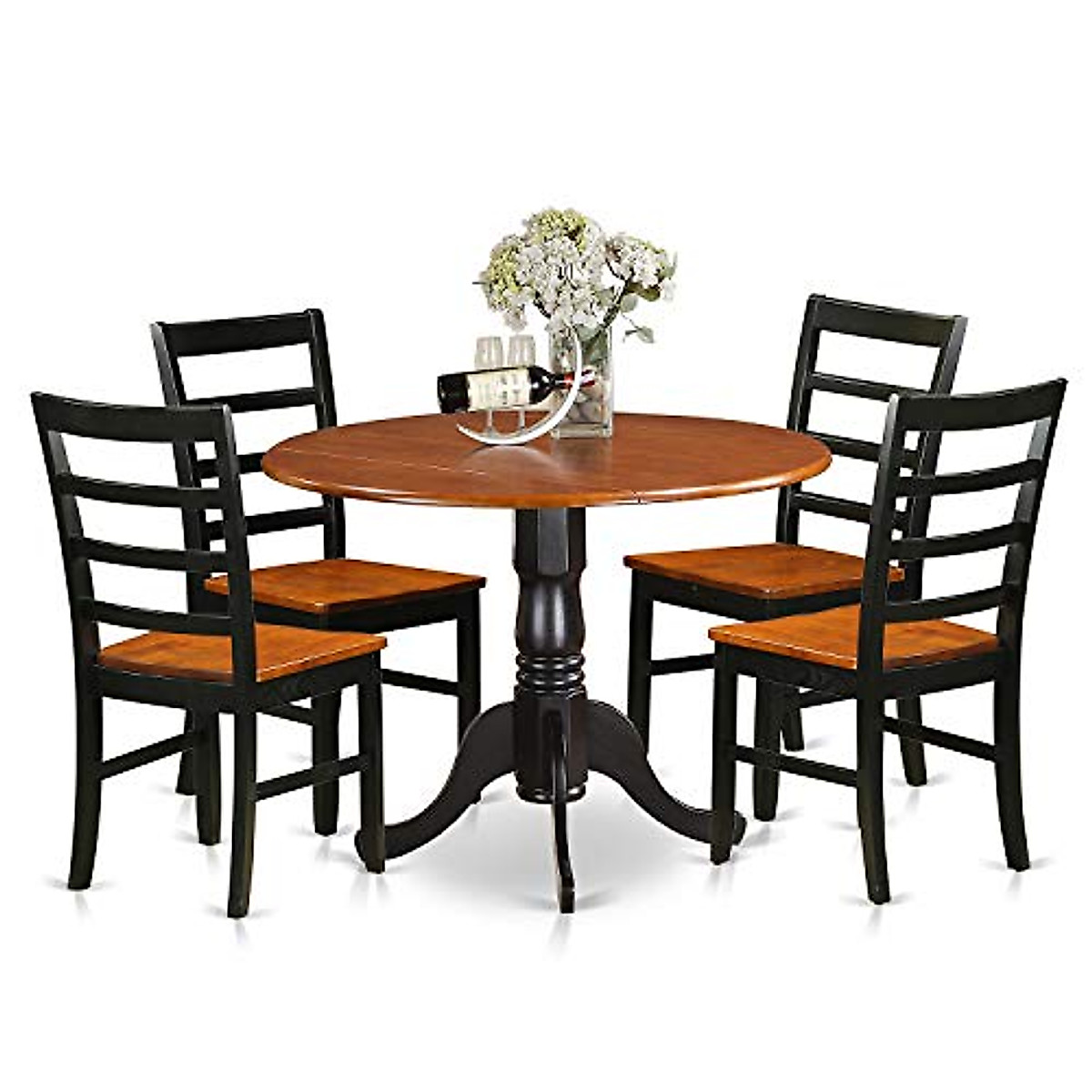 East West Furniture Dublin 5 Piece Dinette Set for 4 Includes a Round Room Table with Dropleaf and 4 Dining Chairs, 42x42 Inch, Black & Cherry