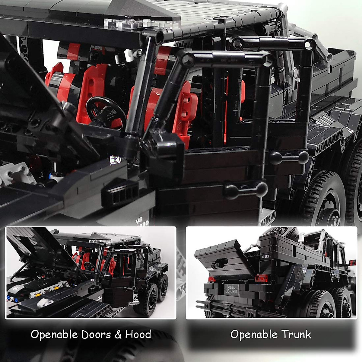 Nifeliz Black Pickup G63 6X6 MOC Building Blocks and Engineering Toy, Adult Collectible Model Cars Kits to Build, 1:8 Scale Truck Model (3300 Pieces)