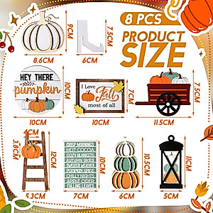 Thyle 8 Pack Fall Tiered Tray Decor Set Autumn Pumpkins Rustic Farmhouse Decor Wooden Blue Pumpkin Tabletop Signs Thanksgiving Tiered Tray Decor for Home Thanksgiving Autumn