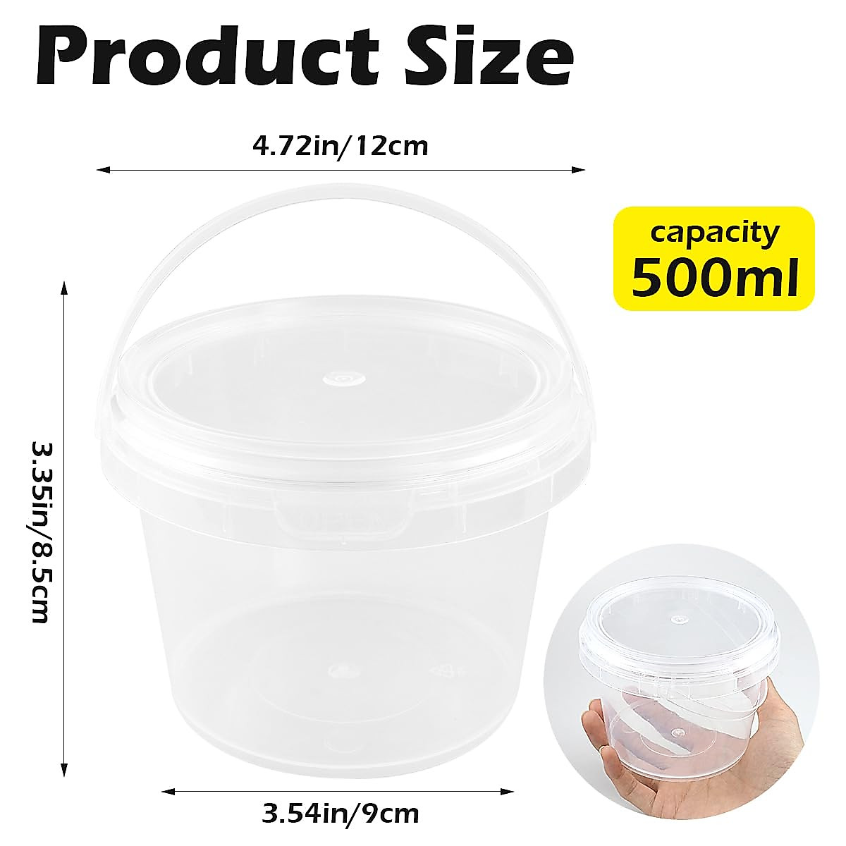 DOERDO 12Pcs Ice Cream Bucket Plastic Storage Buckets Reusable Clear Freezer Containers with Lids, Leakproof Bucket for Homemade Food Drink, 4.7x3.3Inch, 17oz