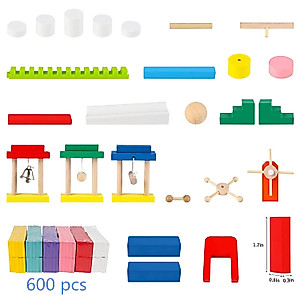 Joqutoys 600 PCS Dominoes Set for Kids, Wooden Domino Building Blocks, 6 Colors Bulk Dominoes Racing Tiles Games with Extra 26 Add-on Blocks and Storage Bag, Educational Toys for Kids Birthday Party