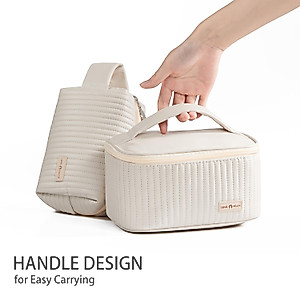 MIRASON Makeup Bag Set of 3 Cute Cosmetic Travel Bag Organizer Pouch Set for Women PU Leather Waterproof Toiletry Bag 3 Piece Set, Beige